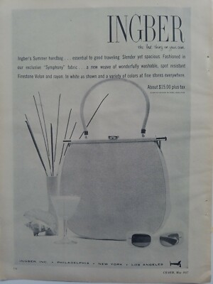 1957 Ingber women's slender summer handbag purse vintage fashion ad | eBay