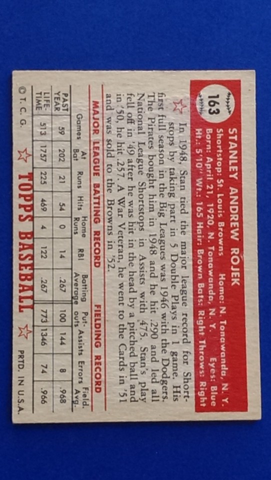 Stan Rojek - 1952 Topps #163 VG/EX | eBay