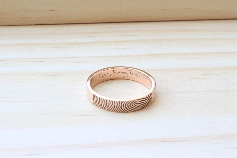 10K Rose Gold With Customized Fingerprint Design & Inside Engraved ...