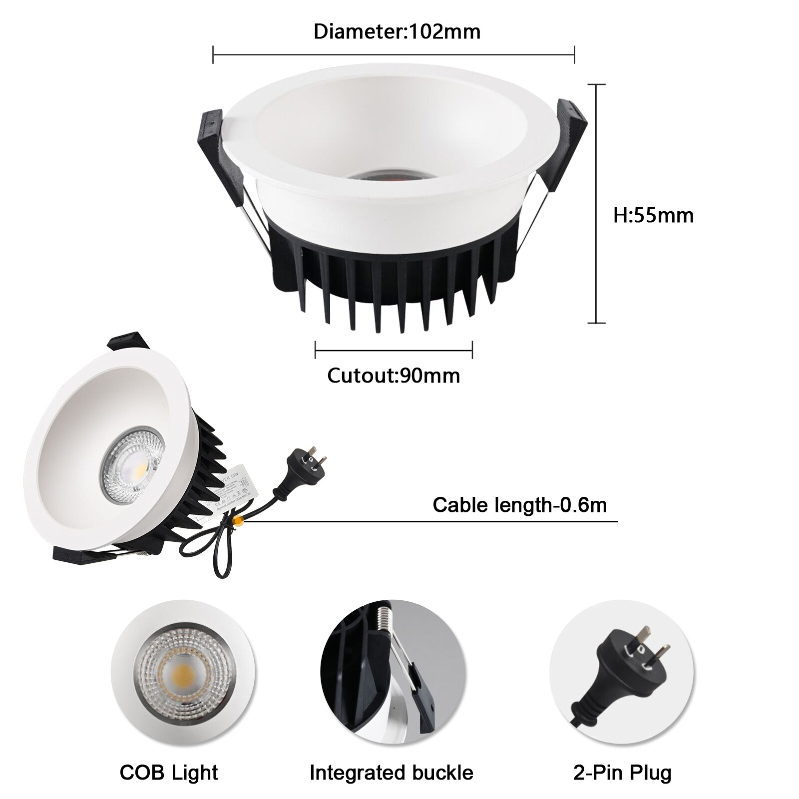 LED Downlight 13W Dimmable Tri-color IP44 90mm-100mm Cutout Flat ...