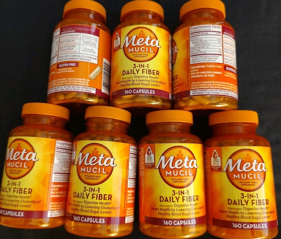7 PK Metamucil Meta Mucil Psyllium Fiber Supplement Capsules Gas Bloat ...
