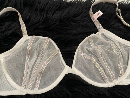 38D VICTORIA'S SECRET Demi Bra SHINE STRAP Low Cut Very Sexy Sheer Mesh ...