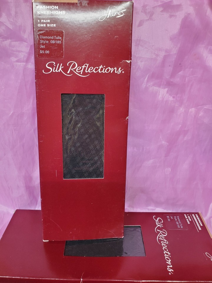 Hanes Knee Highs Silk Reflections 2 Pk Jet Black Diamond Tulle Trouser ...