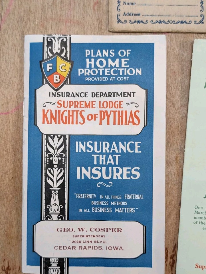 VTG Knights Of Pythias Insurance Advertising Rate Tables Sales ...