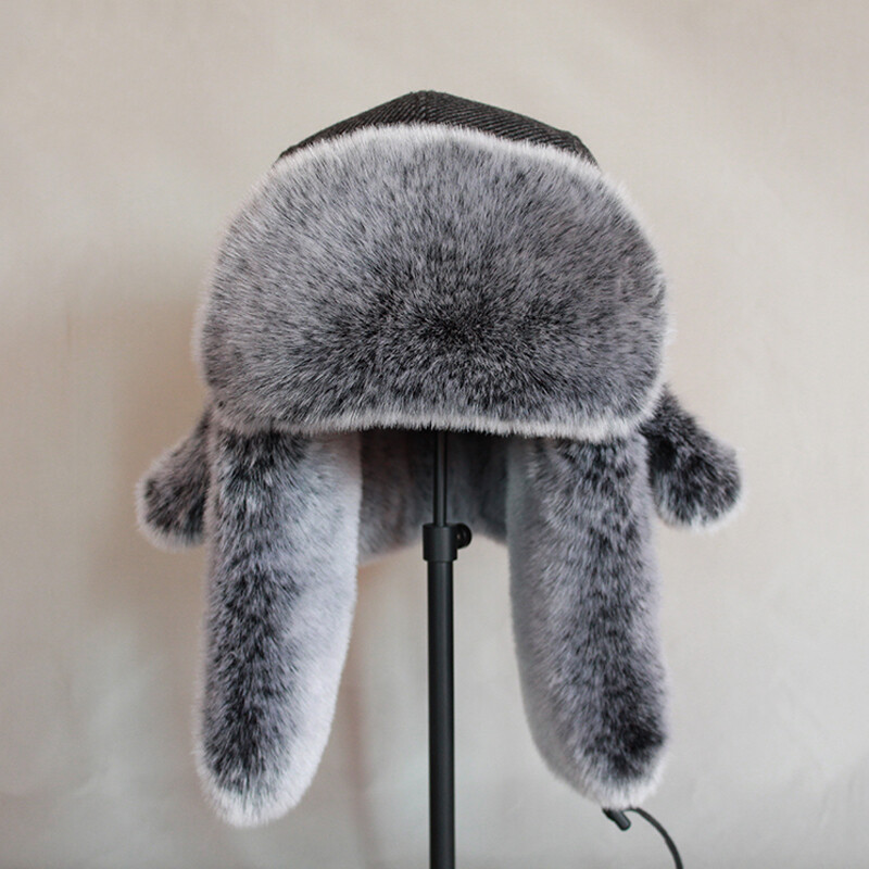 Men Wool Blend Trapper Hat with Faux Fur Ear Flap Russian Cap Winter ...