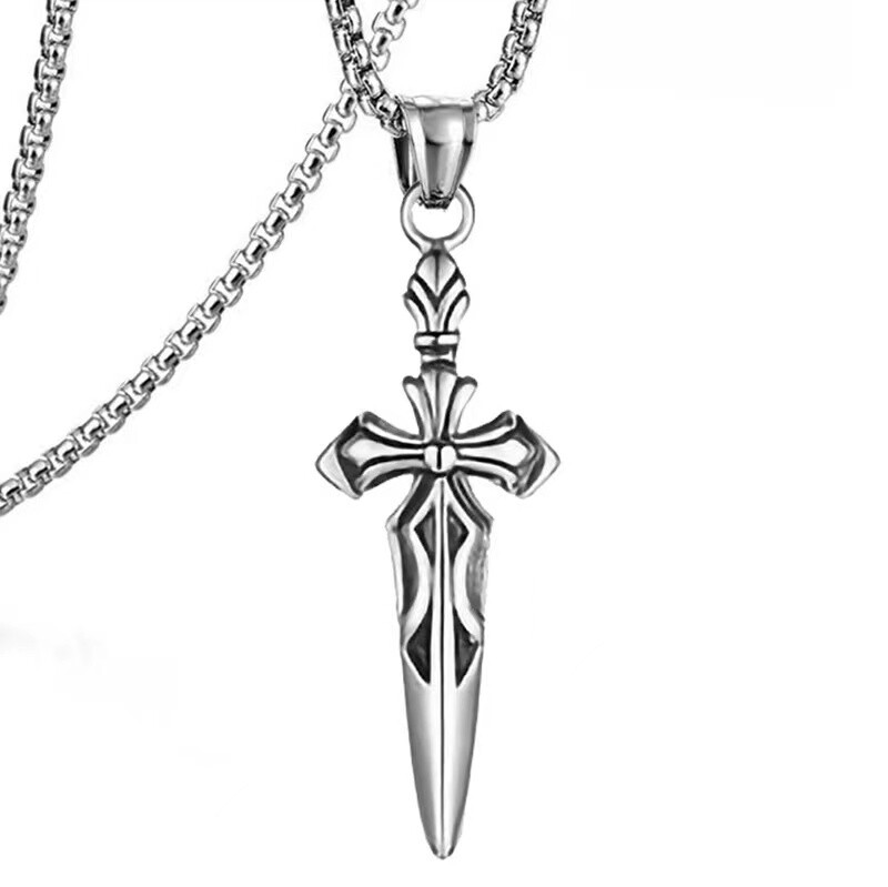 Mens Silver Ankh Jesus Cross Poseidon Trident Pendant Necklace Punk ...