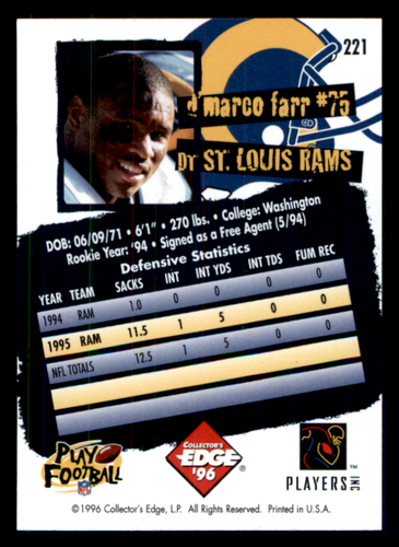 1996 Collector's Edge D'Marco Farr #221 St. Louis Rams | eBay