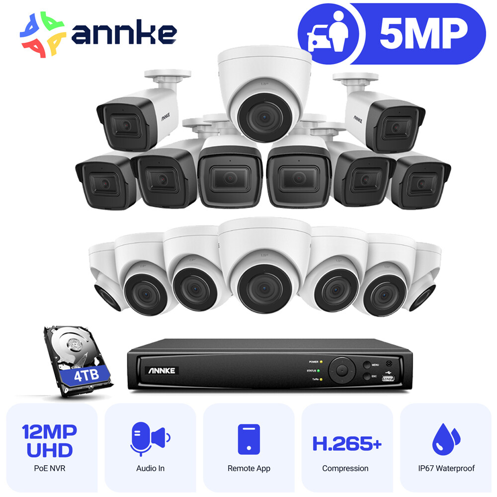 ANNKE 16CH 12MP NVR 5MP POE IP Security Camera System Outdoor Audio ...