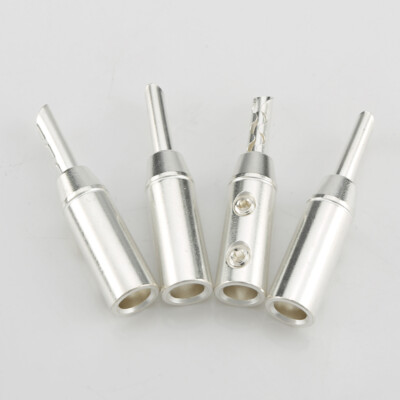 4pcs Silver Plated Audio Speaker Cable Banana Plug Adapter HI-FI Wire ...