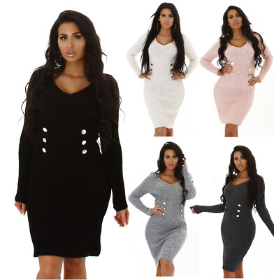 Jela London Minikleid Langarm Strickkleid V-Ausschnitt Dress mit ...