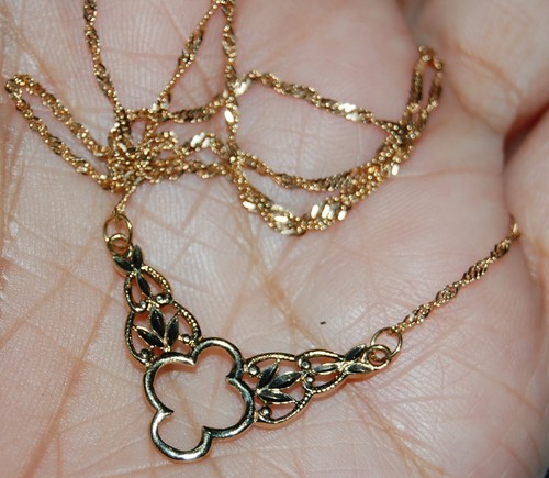 OroAmerica 10K Solid Yellow Gold Chain Necklace Filgree 17 Inch Floral ...