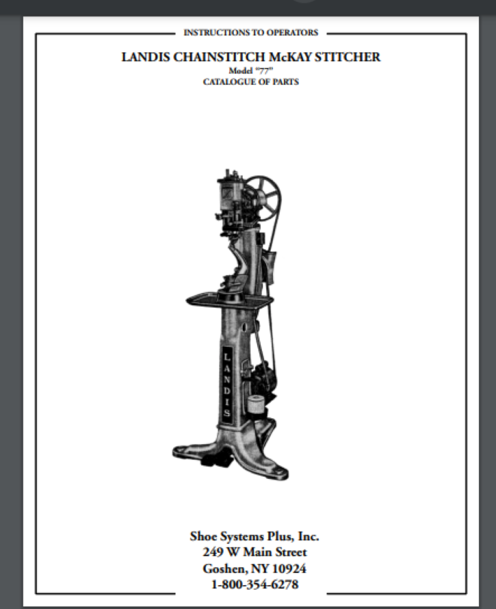 Landis model 77 chain Stitcher Instructions Parts Manual Sewing Machine ...