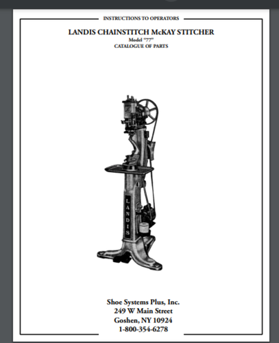 Landis model 77 chain Stitcher Instructions Parts Manual Sewing Machine ...