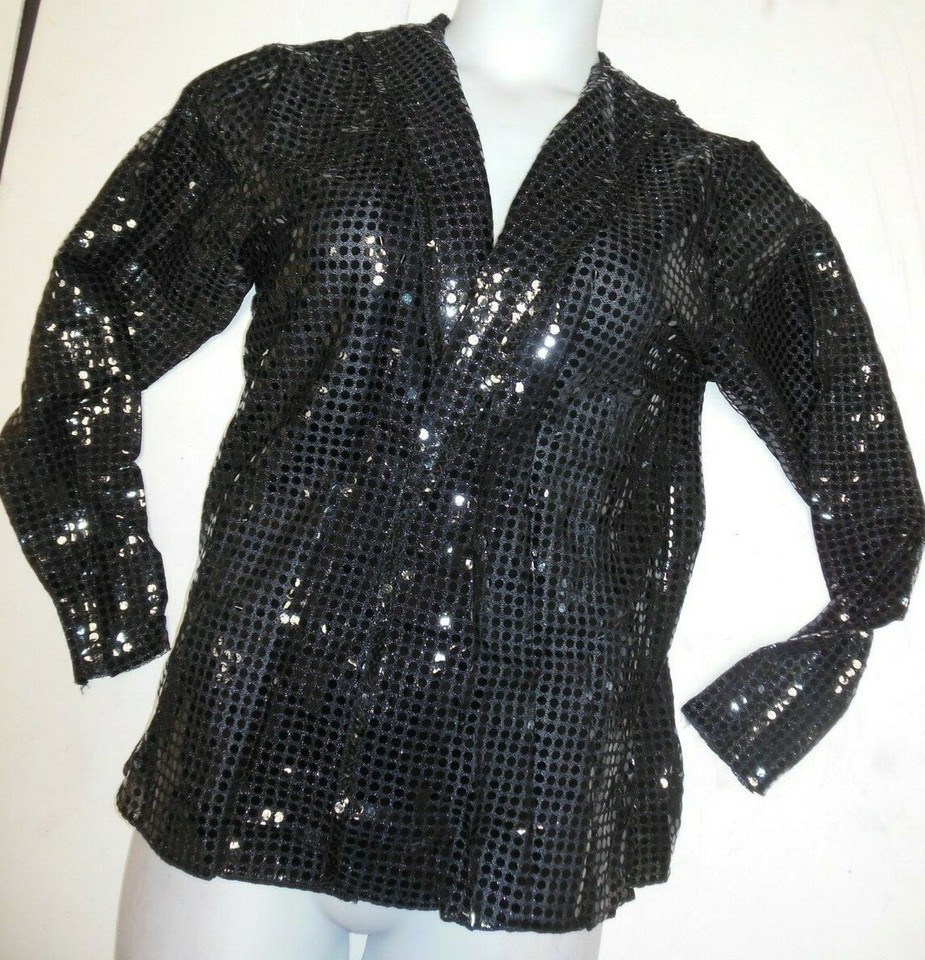 Black Sequin open Shirt Jacket Long Sleeve ch/ladies Men OVR 40 n stock ...