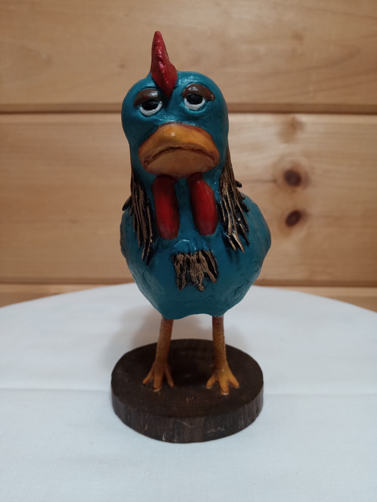 Chicken Home Decor Gifts Handmade Folk Art Rooster Sculpture Blue ...
