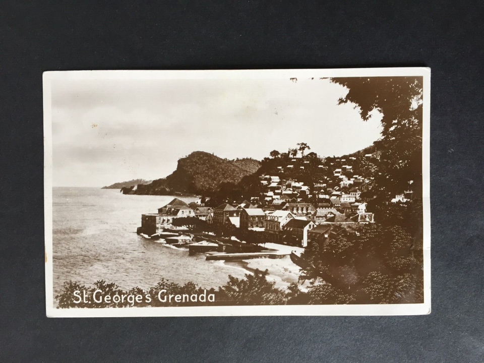 GRENADA 1937 CORONATION SET FIRST DAY PMK ON ST GEORGE`S POSTCARD TO ST ...