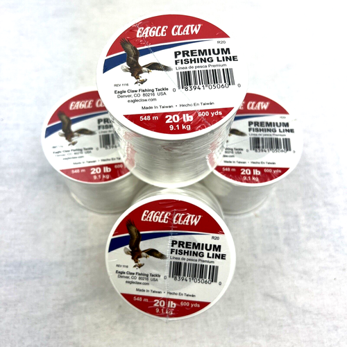 4 Spools Premium Eagle Claw Fishing Line 20 Pound Test 600 yds each ...