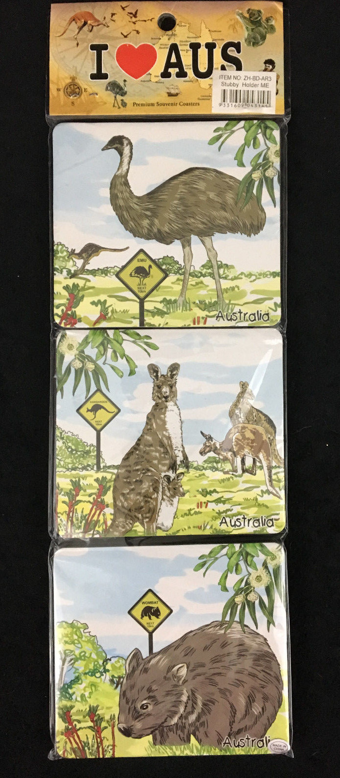 Australia Souvenir Coasters Animal Themed 6 Sponge Backed Coasters 4x4 ...
