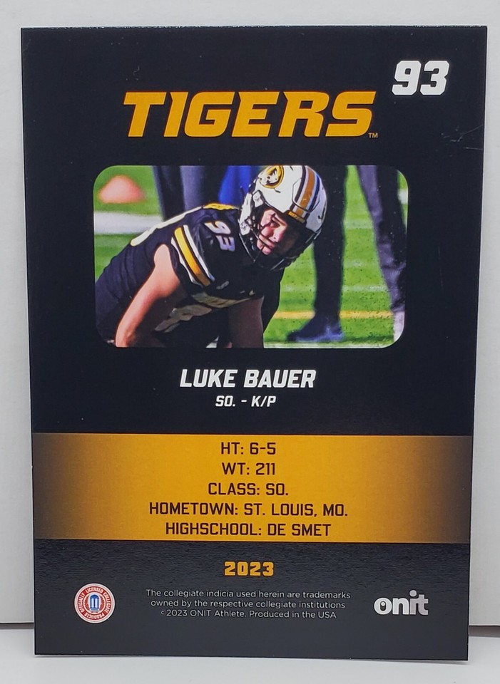 RARE 2023 ONIT LUKE BAUER CORRECTED Missouri Tigers FOOTBALL card | eBay