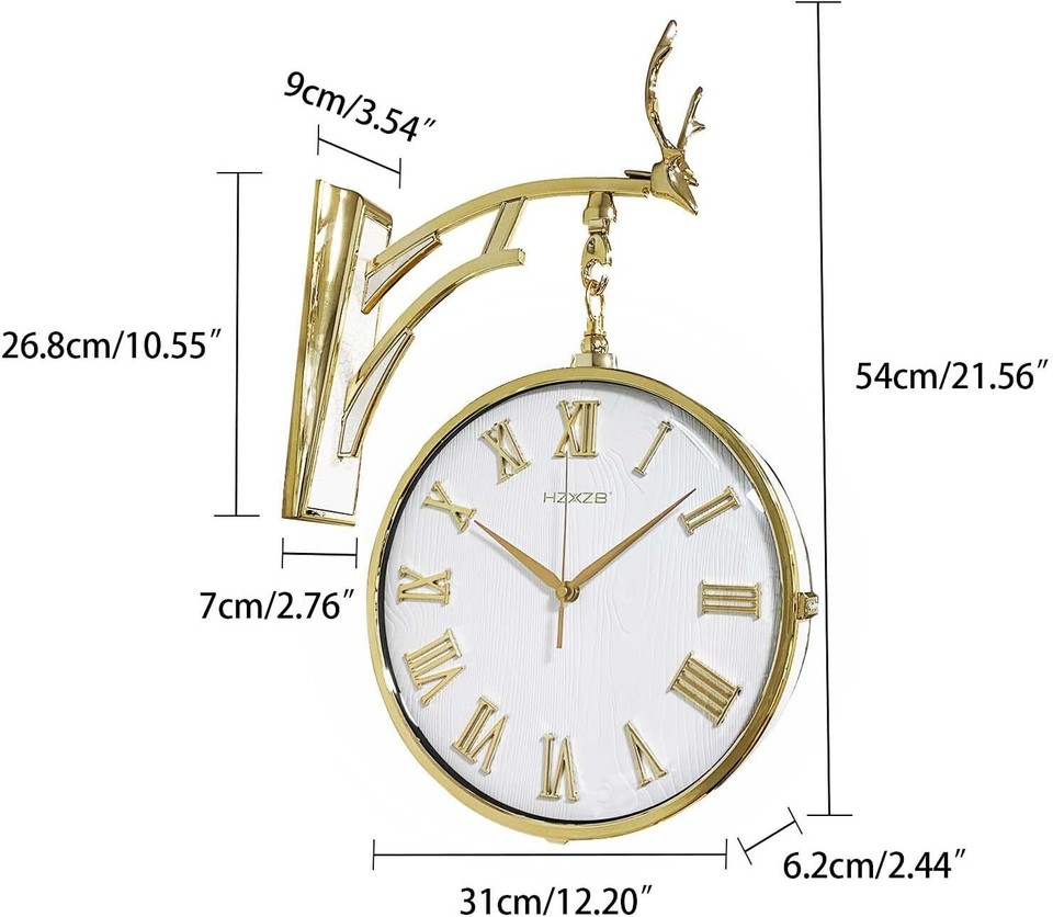 Elegant Deer Head Double-Sided 2 Faces Retro Station Round Wall Clock ...