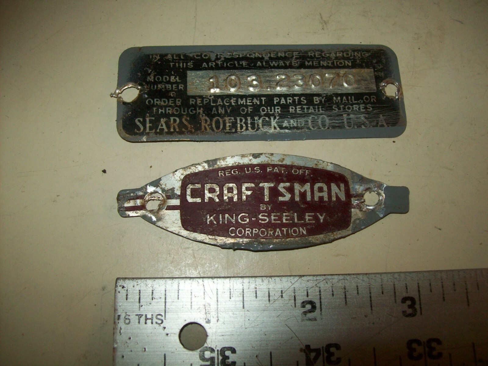 Model & Nameplates or Badges From 9" Sears Craftsman Wood Lathe #103. ...