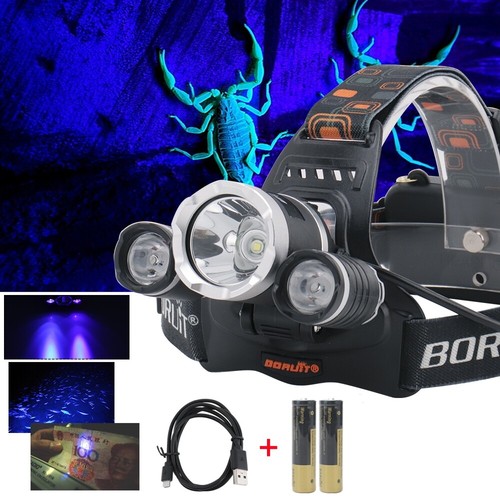 BORUiT RJ-3000 LED Headlamp UV Light Headlight Head Torch Hunting ...
