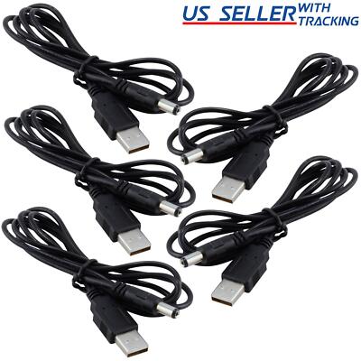 (5-pack) USB to 5.5x2.1mm Barrel Connector 5V DC Power Cable Male ...