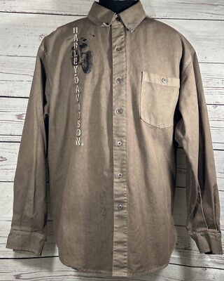 Harley Davidson Long Sleeve SNAP Button Down Embroidered Shirt Mens XL ...