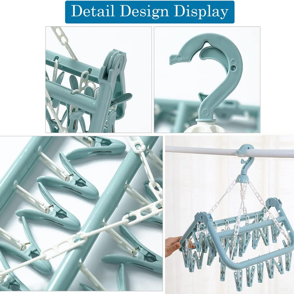 Folding Sock Dryer with 32 Clothes Pegs Drying Hanger with Clips Sock ...