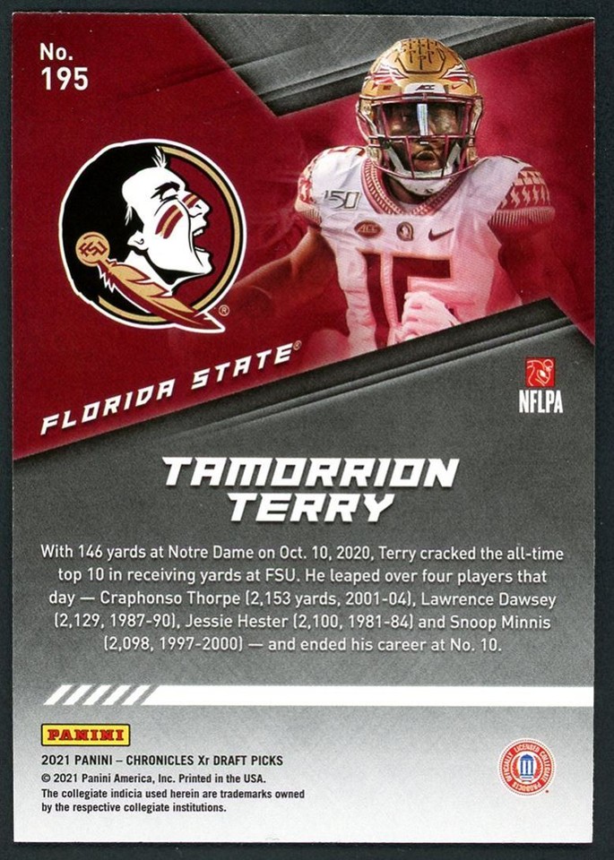 2021 Panini Chronicles Draft XR Tamorrion Terry Rookie Florida State ...