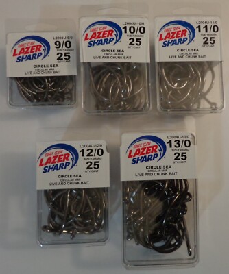 New Pack of 25 Eagle Claw Lazer Sharp Heavy Duty Fishing Circle Sea ...
