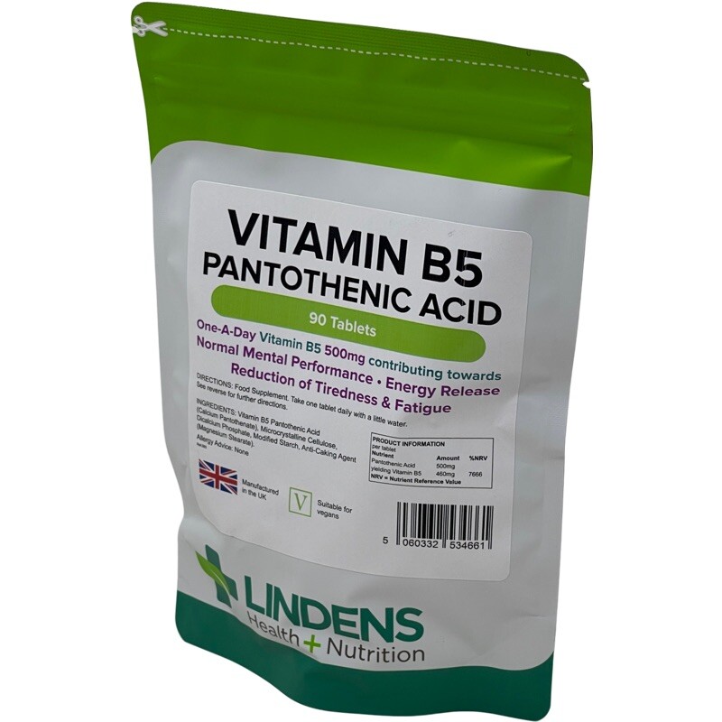 LINDENS VITAMIN B5 TABLETS Pantothenic Acid 500mg 90 OR 360, Energy ...