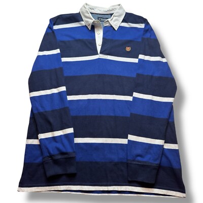 Vintage Chaps Long Sleeve Rugby Shirt Men's Large Colorful Striped Blue ...
