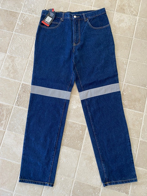 MENS KING GEE, BNWT, REFLECTIVE HI-VIS WORKWEAR JEANS SIZE 87R CLASSIC ...