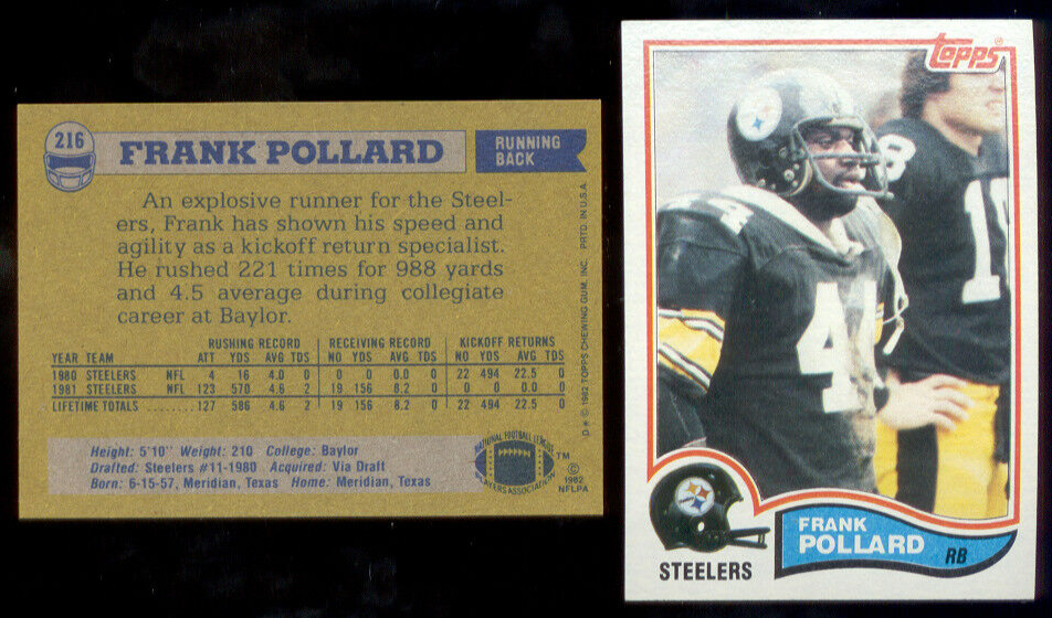1982 Topps FRANK POLLARD Pittsburgh Steelers Rookie Card | eBay