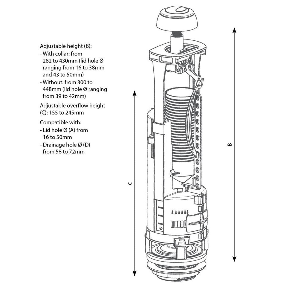 Siamp Optima 49 Toilet Cistern Flush Valve With Chrome Dual Flush Push ...