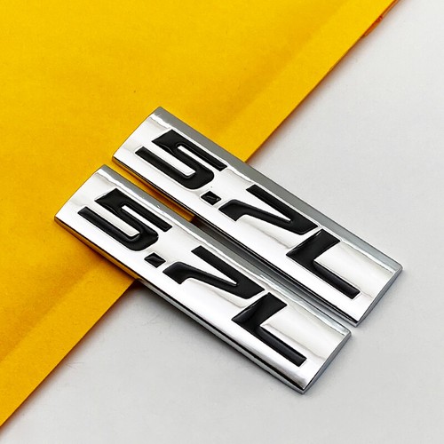 2x Black Metal Fender Trunk 5.7L Engine Sticker Emblems V6 V8 Chrome 3D ...