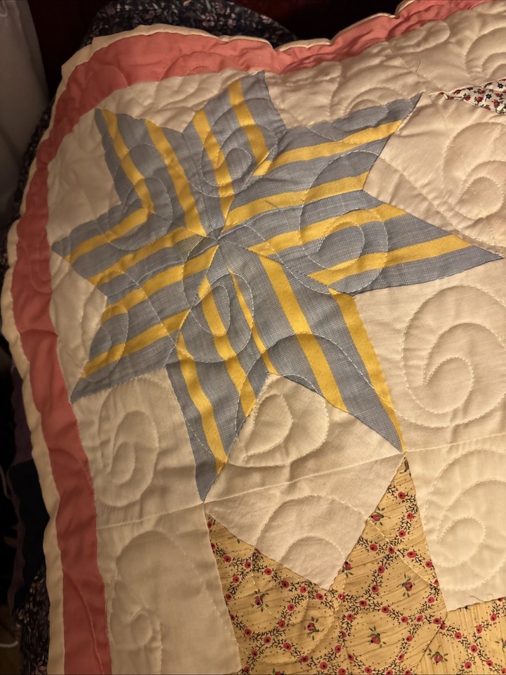 Handmade Patchwork Quilt ONLY 83 X 75 Red Eight Point Lone Star Machine ...