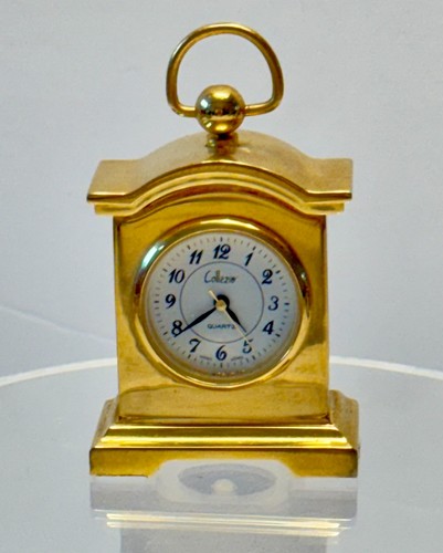 Vintage "Collezio" Quartz Gold Tone Brass Mini Clock w/Gold Second Hand ...