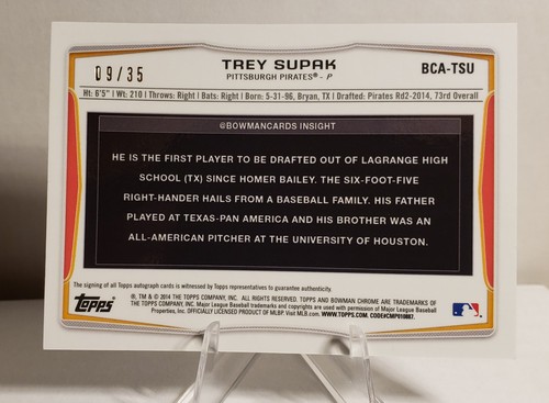 2014 Bowman Chrome Draft TREY SUPAK Autograph Black Refractor RC 1st ...