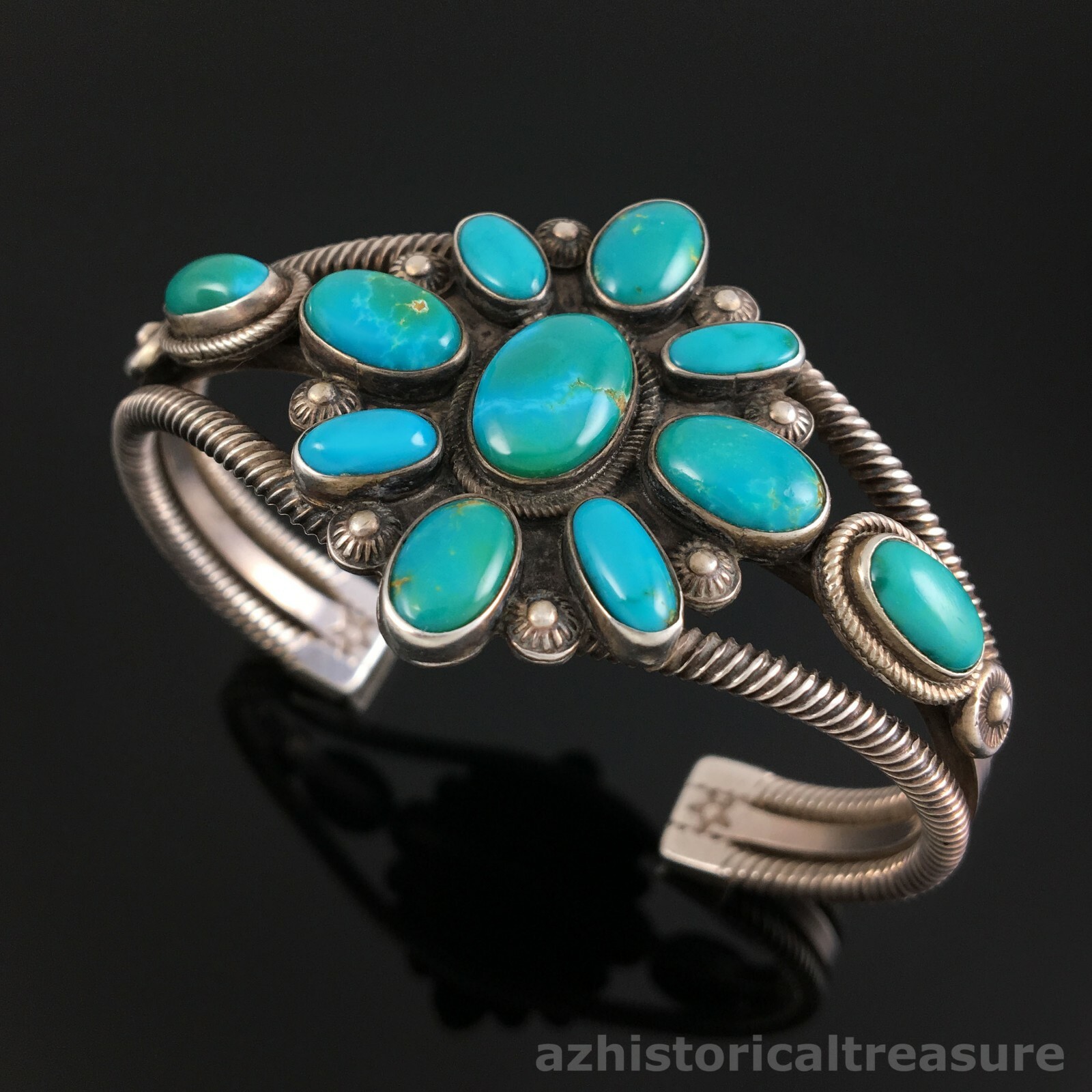 DAN SIMPLICIO - NATIVE AMERICAN ZUNI SILVER & TURQUOISE CLUSTER CUFF BRACELET | eBay