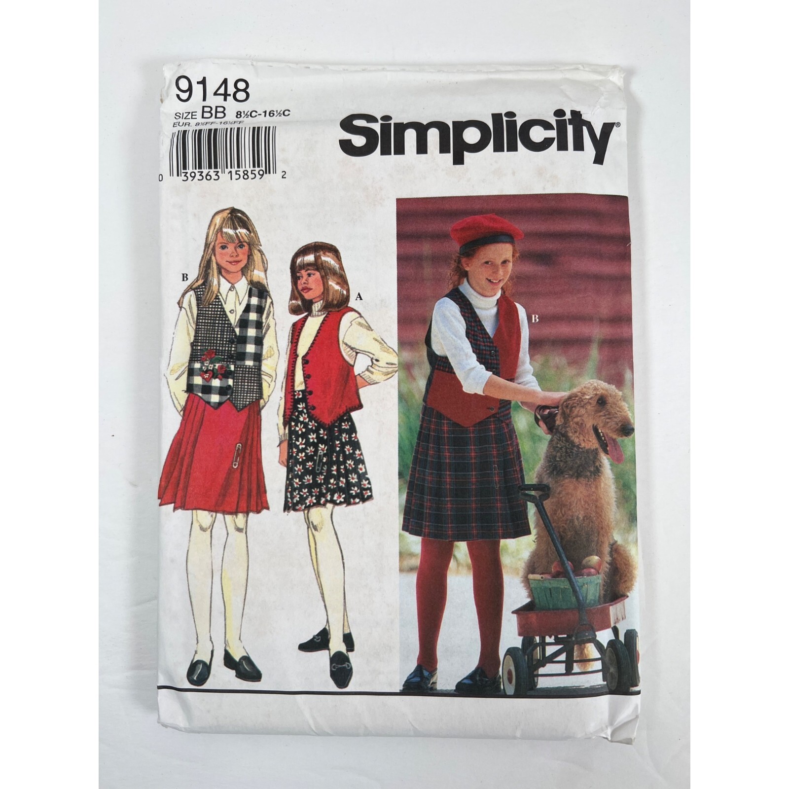 9148 Simplicity VTG 90s Sewing Pattern Girls Kilt Skirt and Vest Size 8 ...