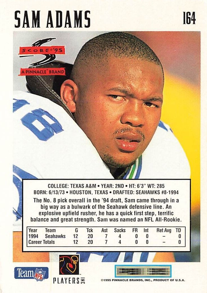 1995 Score #164 Sam Adams Seattle Seahawks | eBay