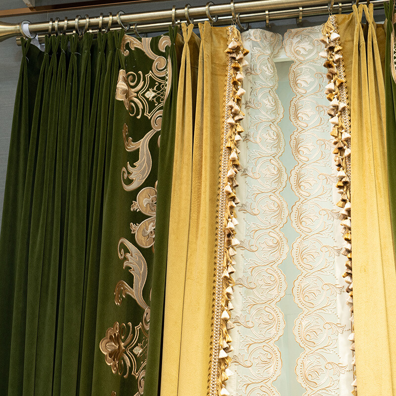 bedroom embroidered luxury green thick velvet cloth curtain tulle drape ...