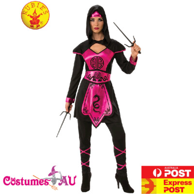 Ladies Pink Ninja Costume Assassin Japanese Warrior Black Dragon ...