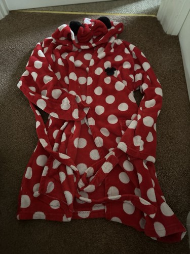 Disney Minnie Mouse Red And White Polka Dot Fleece Robe With Hood Size ...