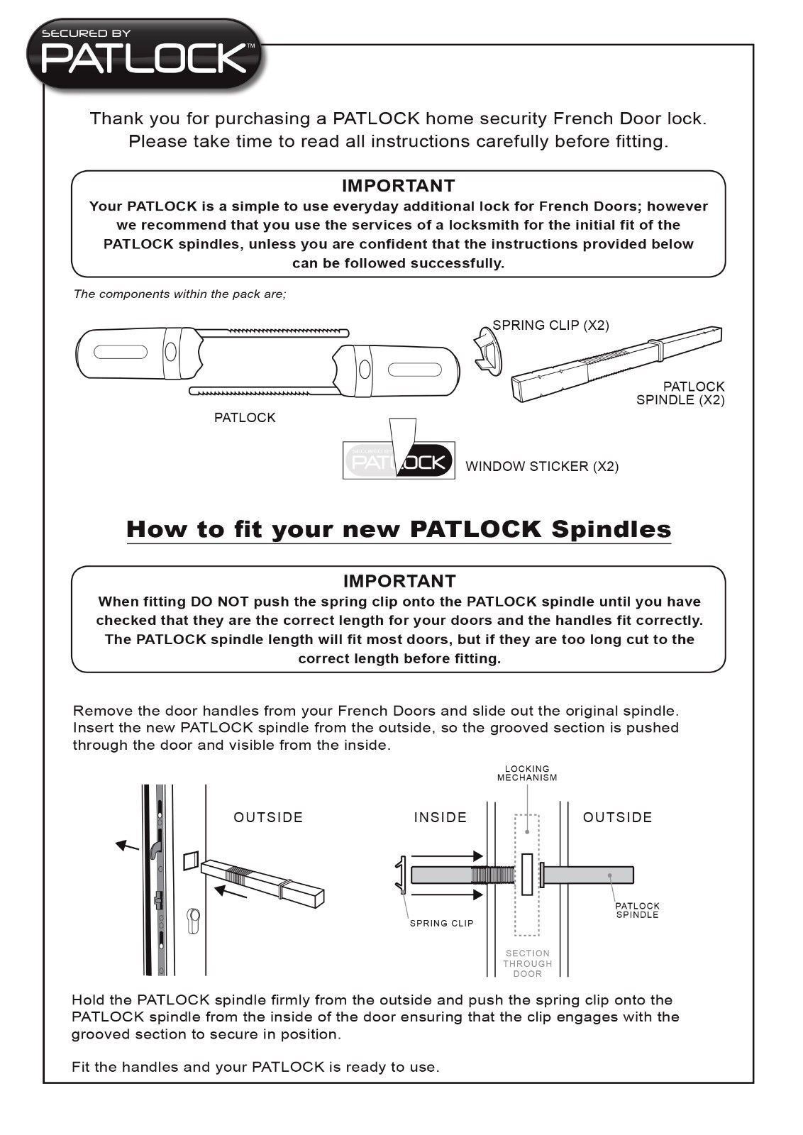 PATLOCK Patio Conservatory French Double Door Dead Lock Extra Security ...