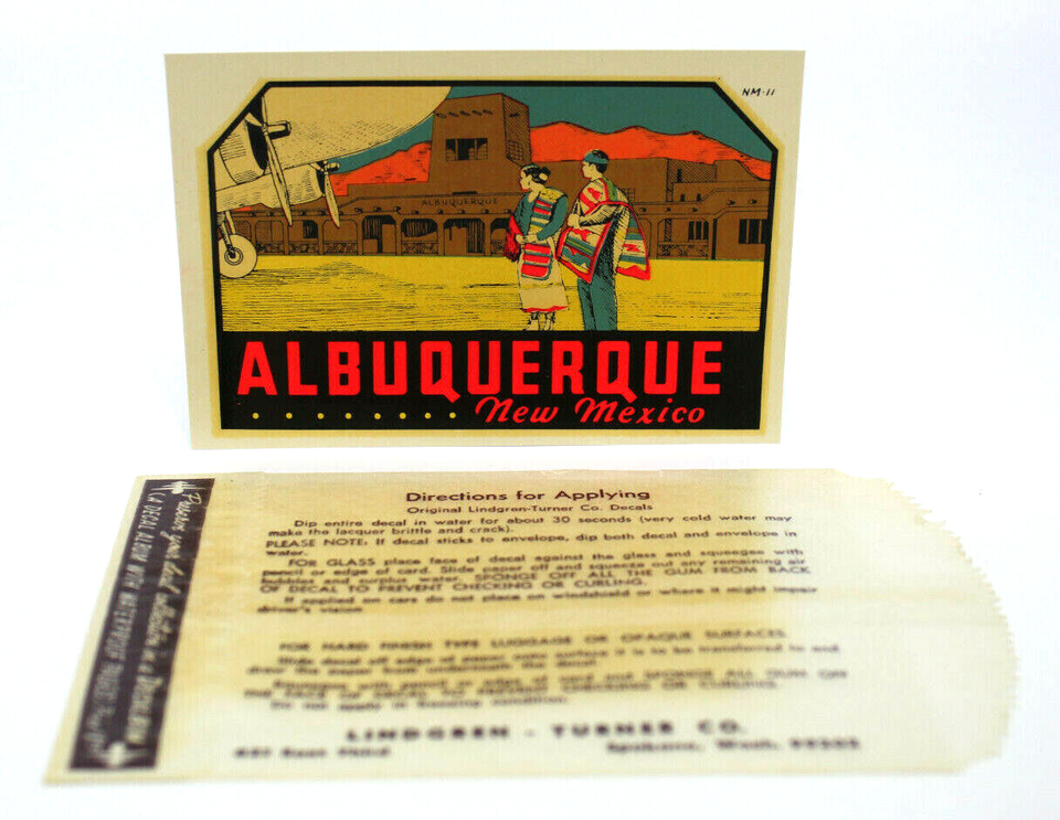 VINTAGE TRAVEL DECAL NEW MEXICO ALBUQUERQUE PUEBLO NATIVE AMERICAN ART ...