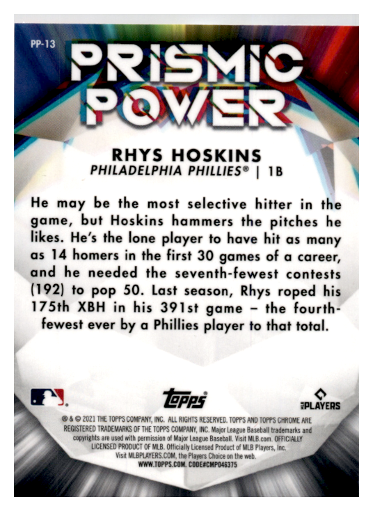2021 Topps Chrome #PP-13 Rhys Hoskins Prismic Power Philadelphia ...