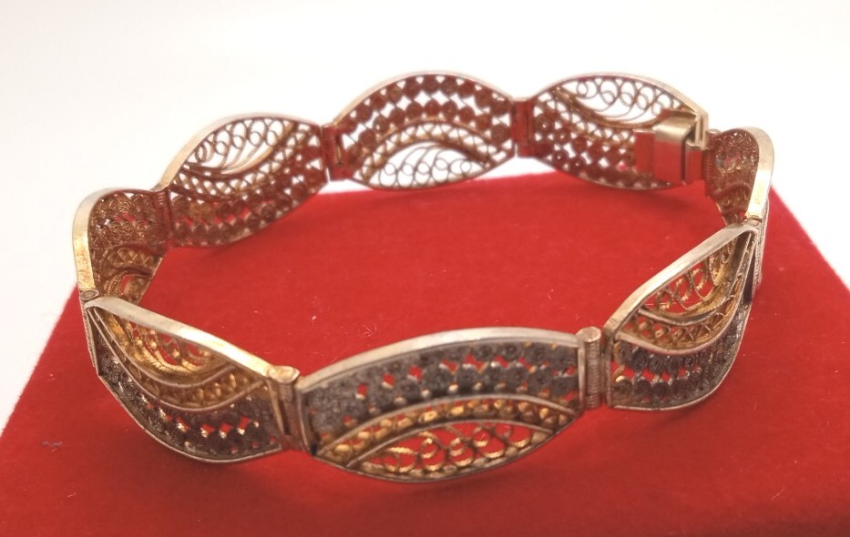 Antique Italian Filigree Tri Color Vermeil .800 Silve… - Gem